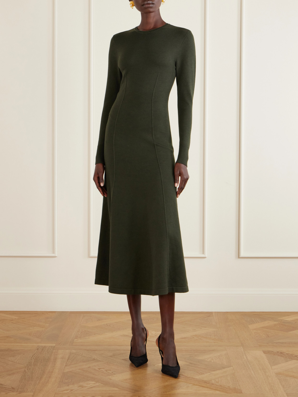 CAROLINA HERRERA Wool And Silk-blend Knitted Midi Dress